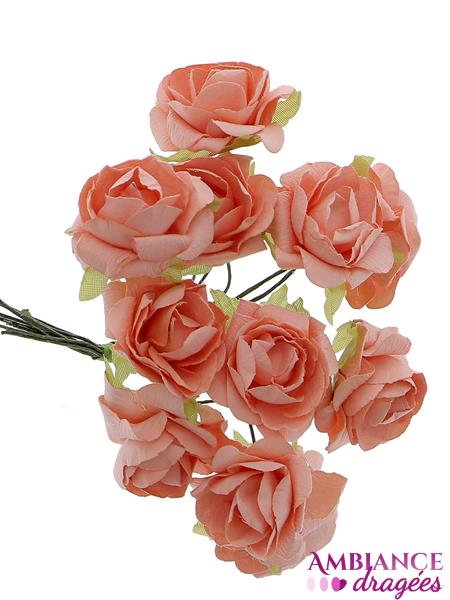 Fleur Rose corail x 12, Vente Rose corial boite dragées mariage ...
